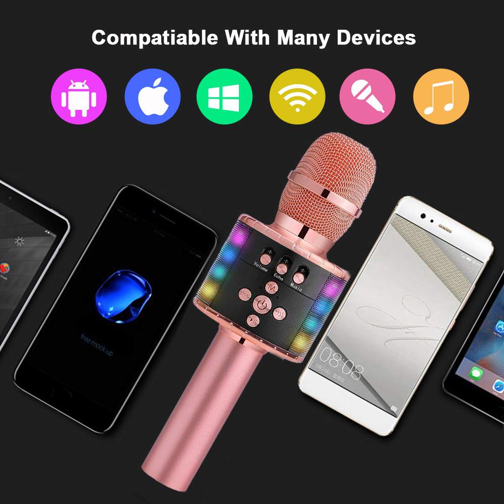 7 Colors Led Light USB Bluetooth Wireless Pink Mic... – Grandado