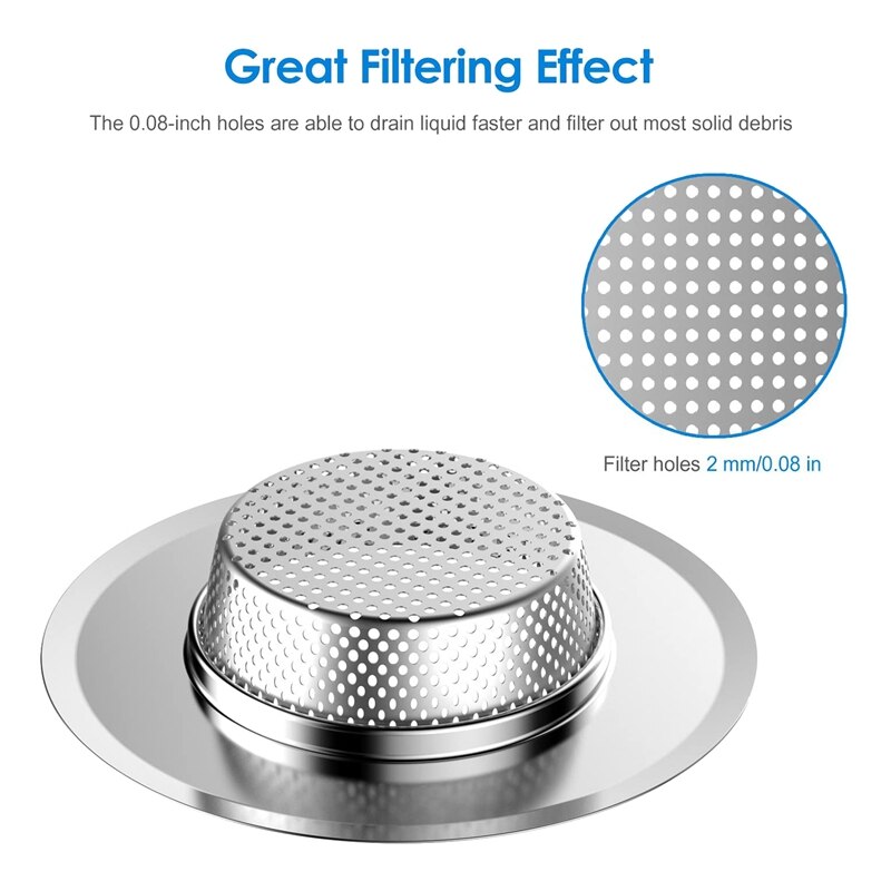 3-Pack Gootsteen Zeef Rvs Afvoer Filter Zeef Met G... – Vicedeal