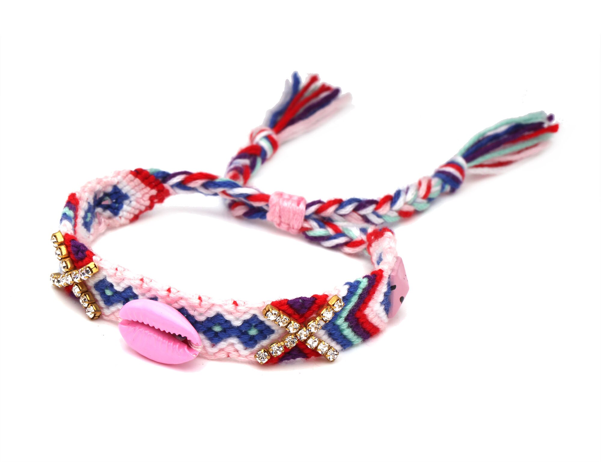 Bohemian Pink Painted Cowrie Seashell Woven Friend... – Vicedeal