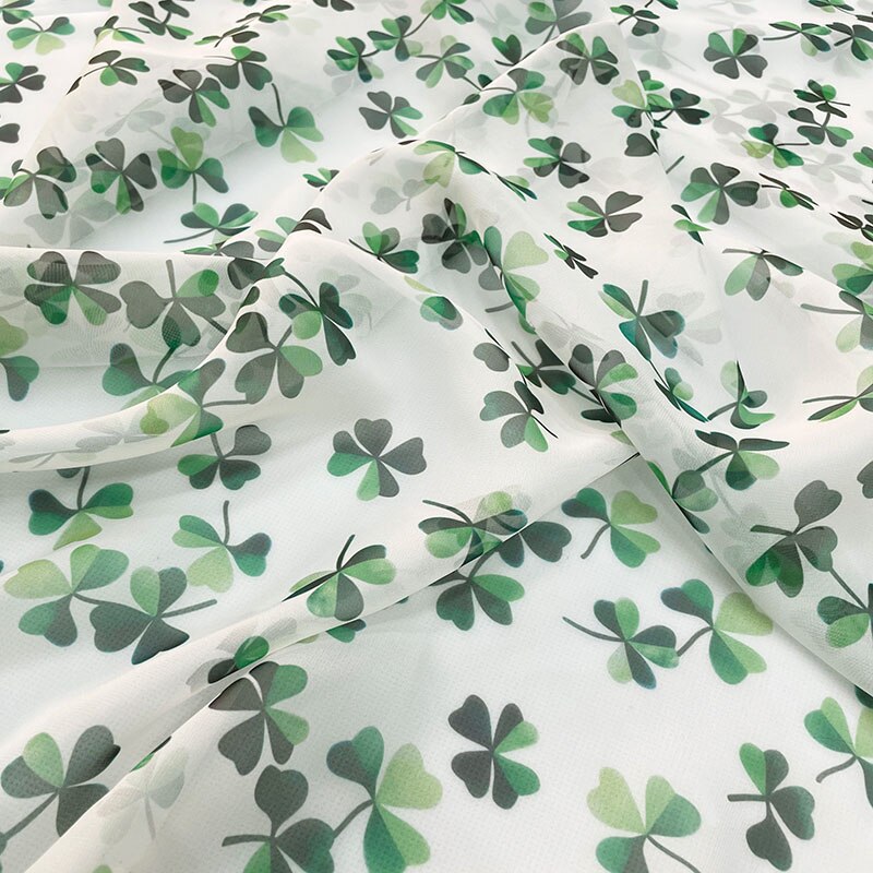 145cm Width Four Leaf Clover Printed Thin Chiffon ... – Grandado