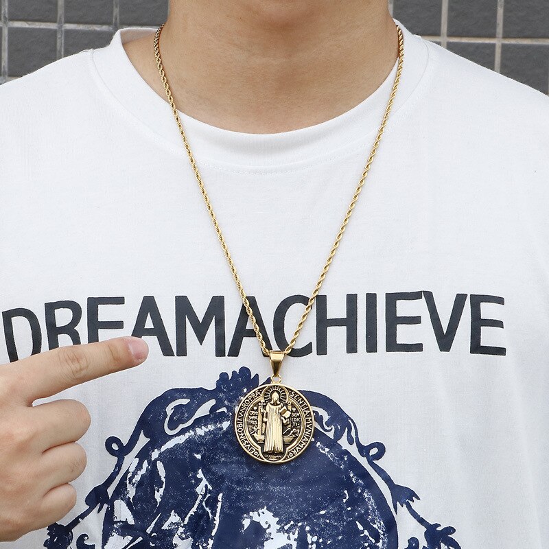 Gold Jesus Cross Necklaces Round Pendant for Men H... – Vicedeal