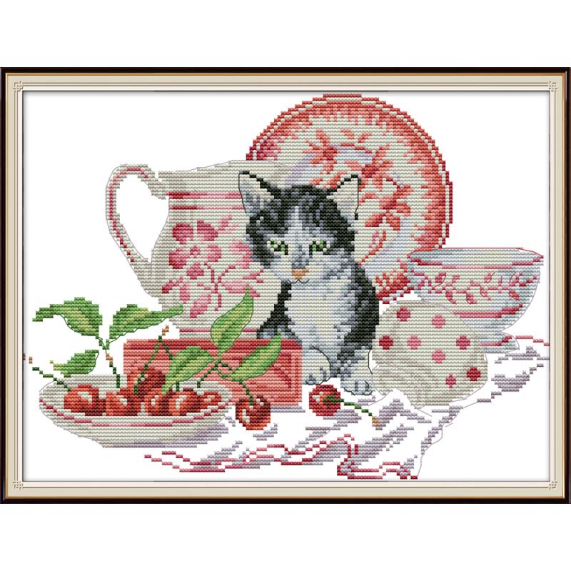 Counted Cross Stitch Kits Cat In Cup Paintings 11C... – Grandado