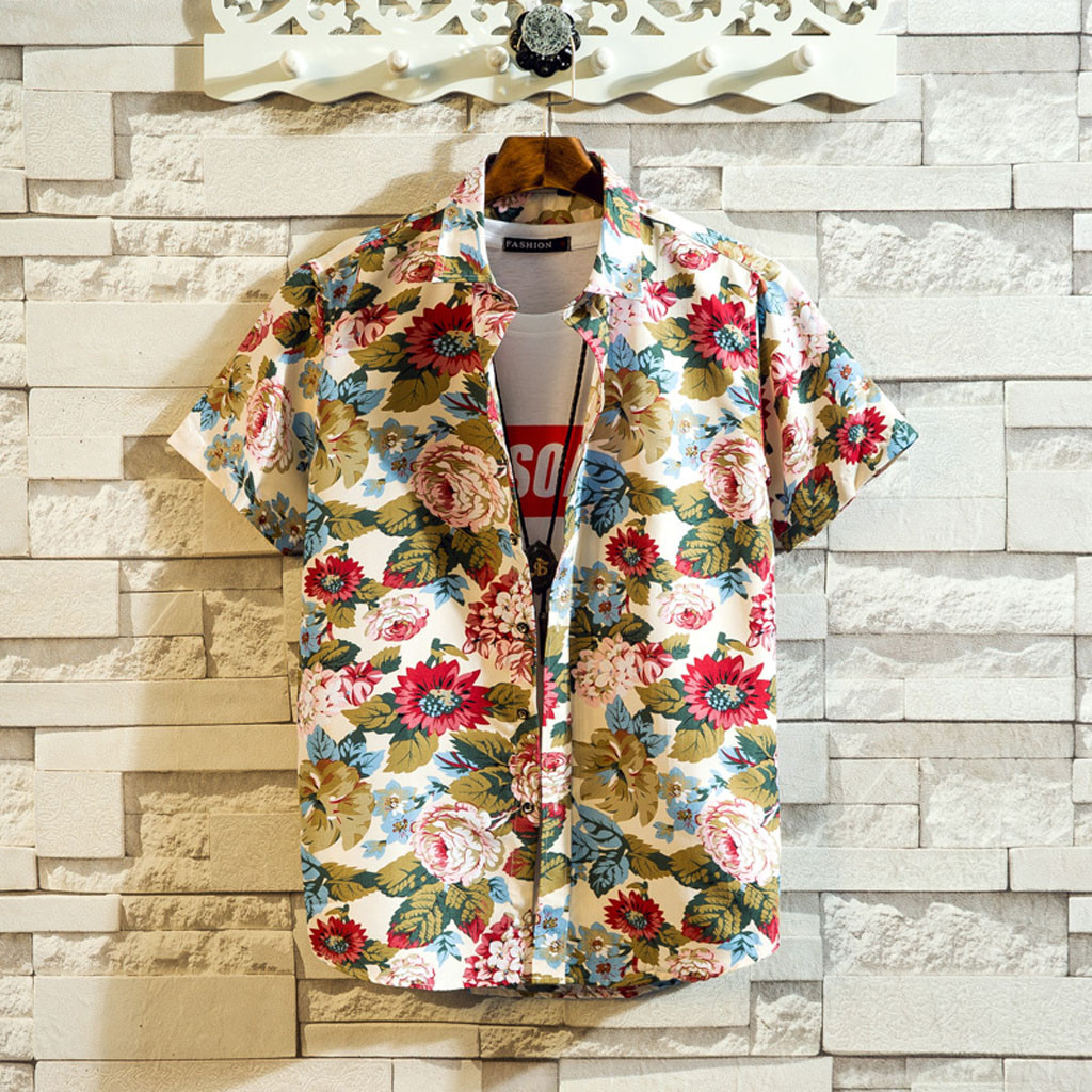 Mannen Shirt Zomer Angel Print Button Korte Mouwen... – Grandado