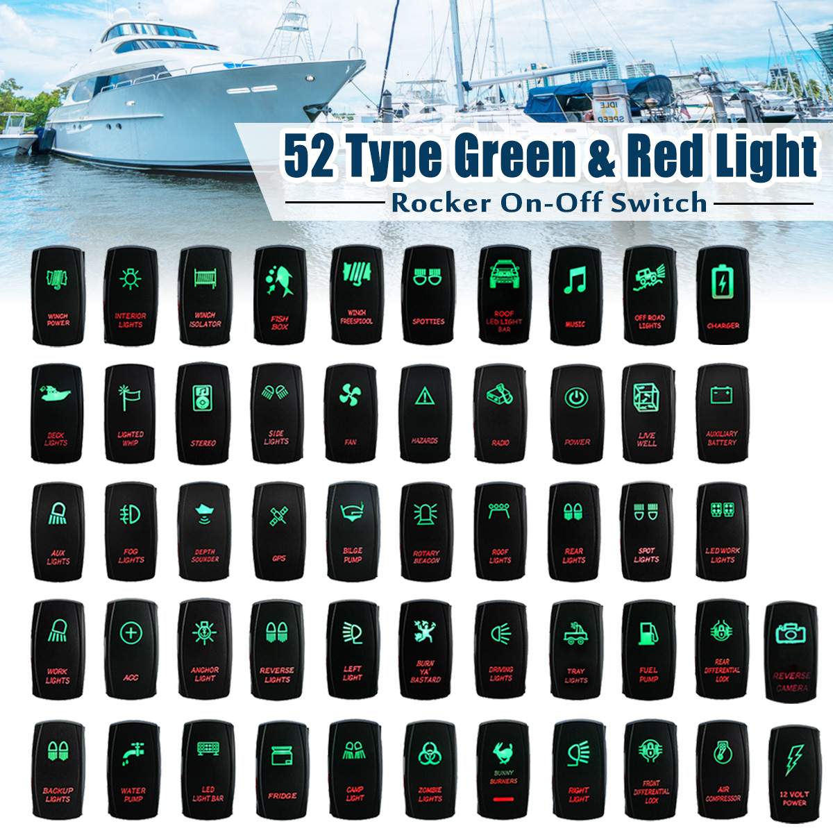 12V 24V Auto Boot Rocker Switchs 5 Pins Dual Led G... – Vicedeal