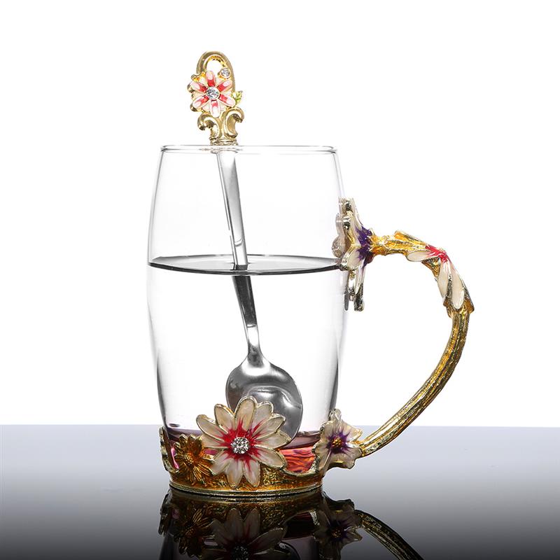 1 Set Emaille Bloem Handgreep Thee Cup Glazen Beke... – Grandado