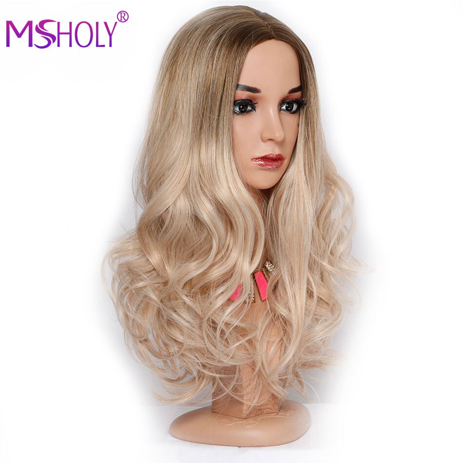Lange Golvende Pruiken Ombre Platinum Blonde Pruik... – Vicedeal