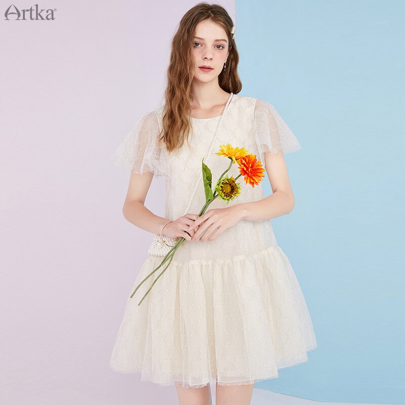 Artka sommer kvinder kjole mesh blingbling hvide k... – Grandado