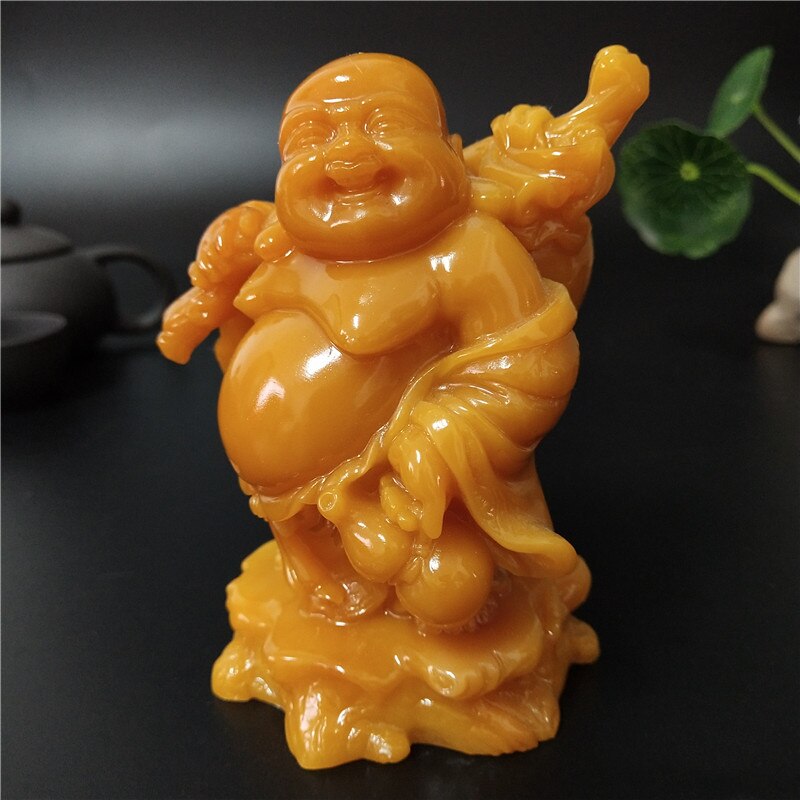 Laughing Buddha Statue Man-made Jade Stone Maitrey... – Grandado
