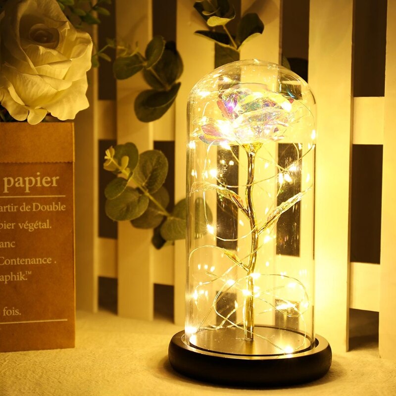 Forever Rose Flower in Glass Dome with LED Night L... – Vicedeal