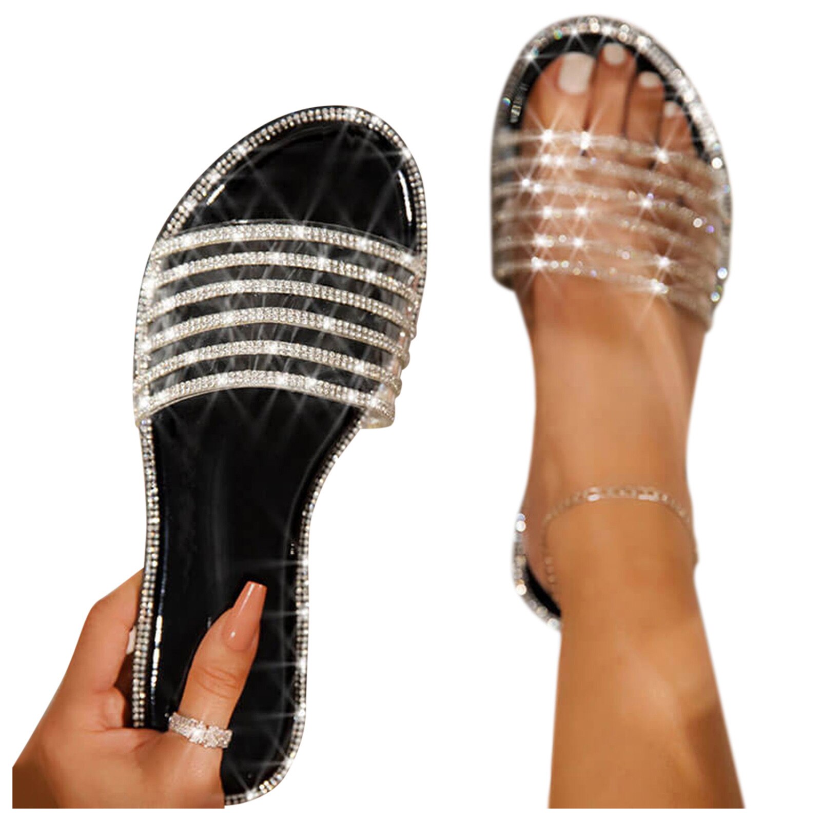 Summer Crystal Diamond Slides Clear PVC Transparen... – Grandado