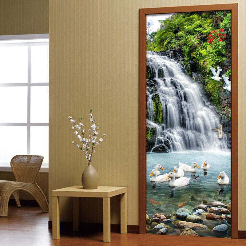 3D Waterfall Landscape Door Sticker Living Room Be... – Grandado