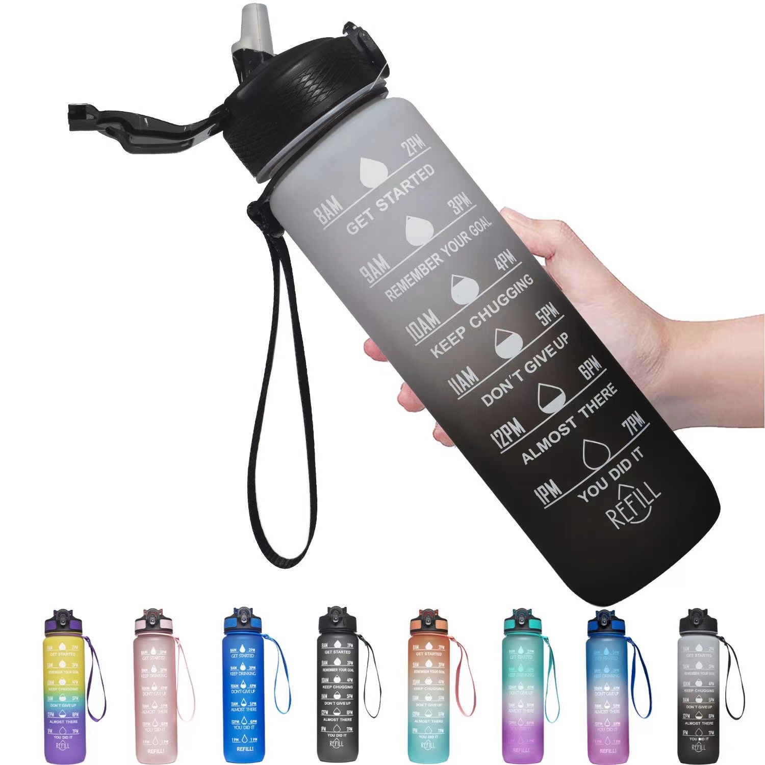Waterfles 1L met rietje, motiverende waterfles met... – Vicedeal