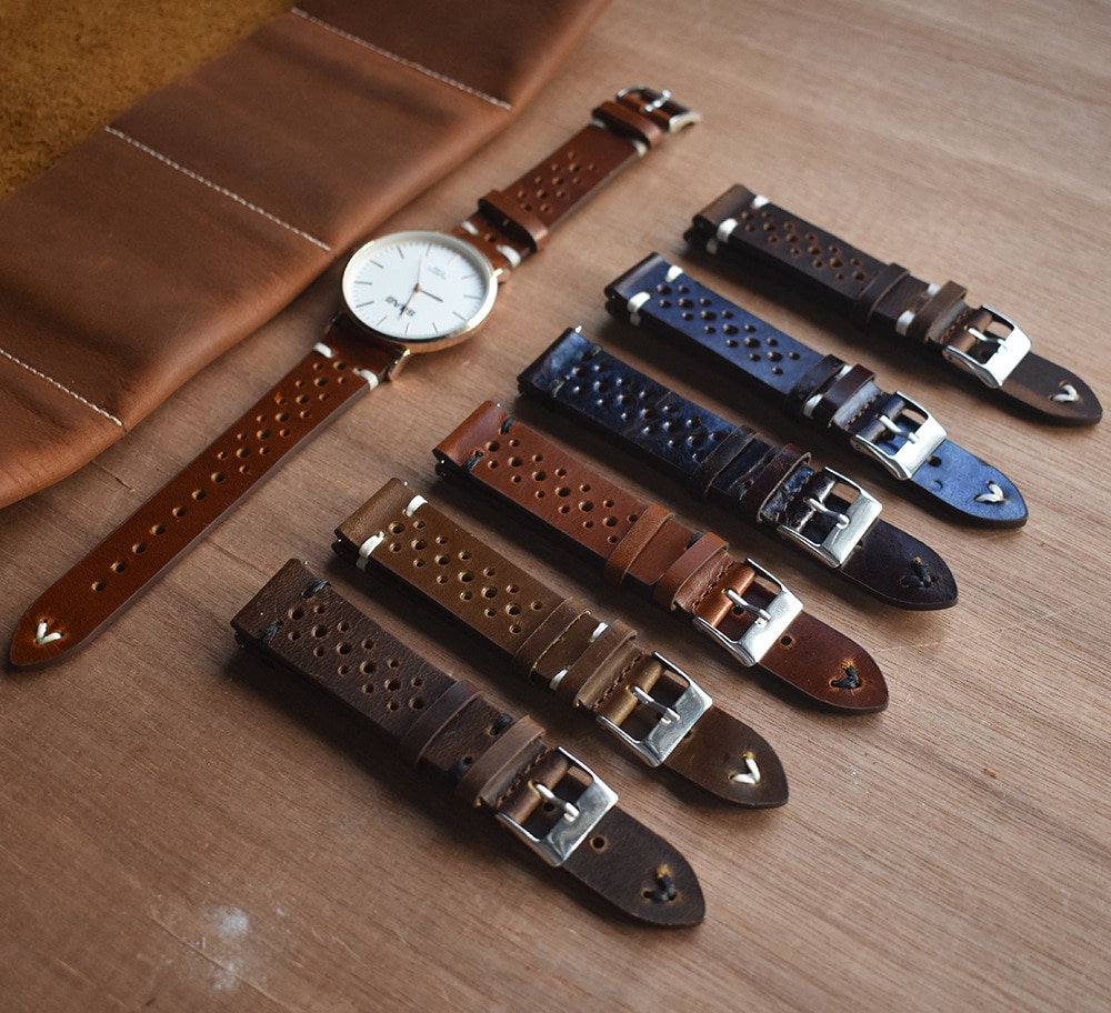 Vintage Hand-Stitched Leather Watch Strap Tanned O... – Vicedeal