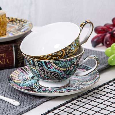 Bohemian Coffee Cup Saucer Kit Bone China Boho Art... – Vicedeal