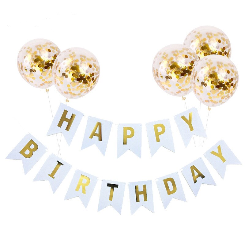 1 set happy birthday banner confetti latex balloon... – Grandado