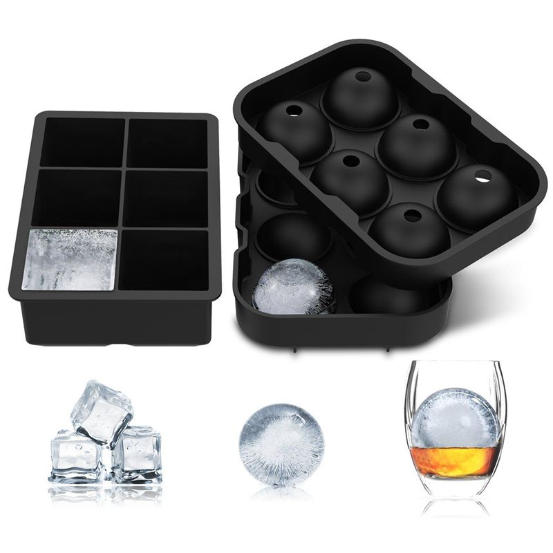 Ice Square Trays (Set of 2) Black Silicone 6 Giant... – Grandado