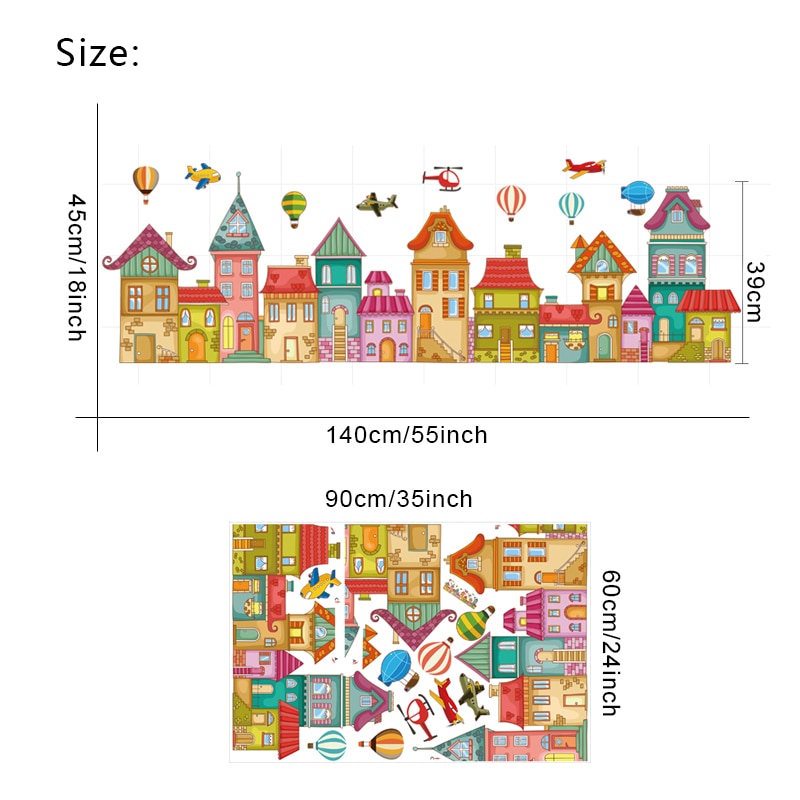 Large Colorful Cartoon Small Town Wall Stickers fo... – Grandado