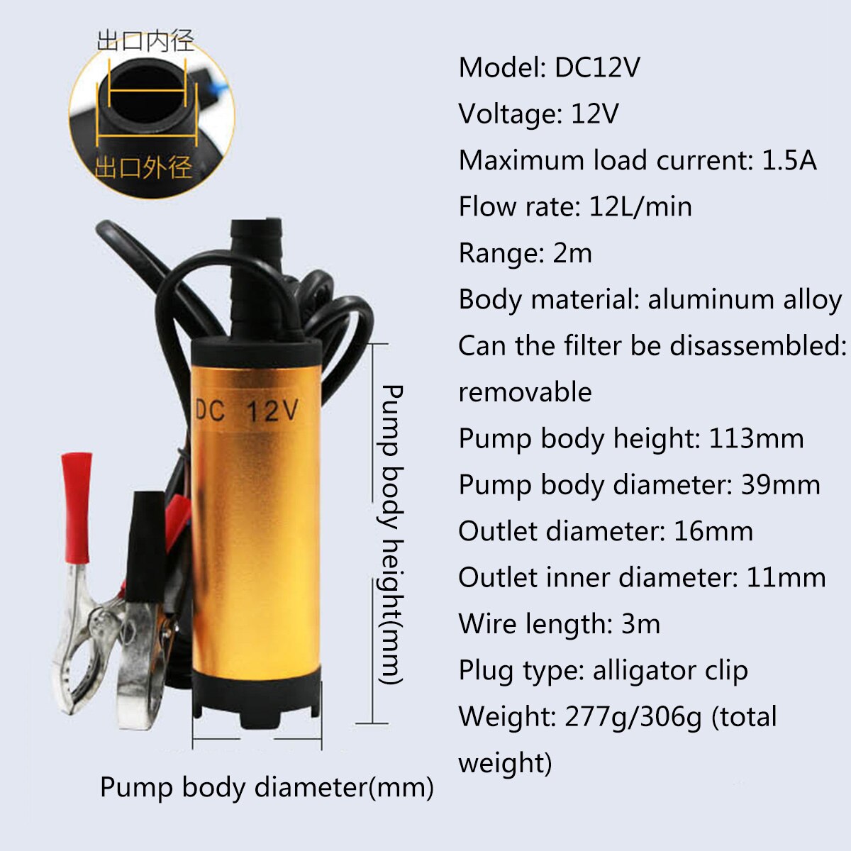 Mini 12V 24V DC Electric Submersible Pump Aluminum... – Grandado