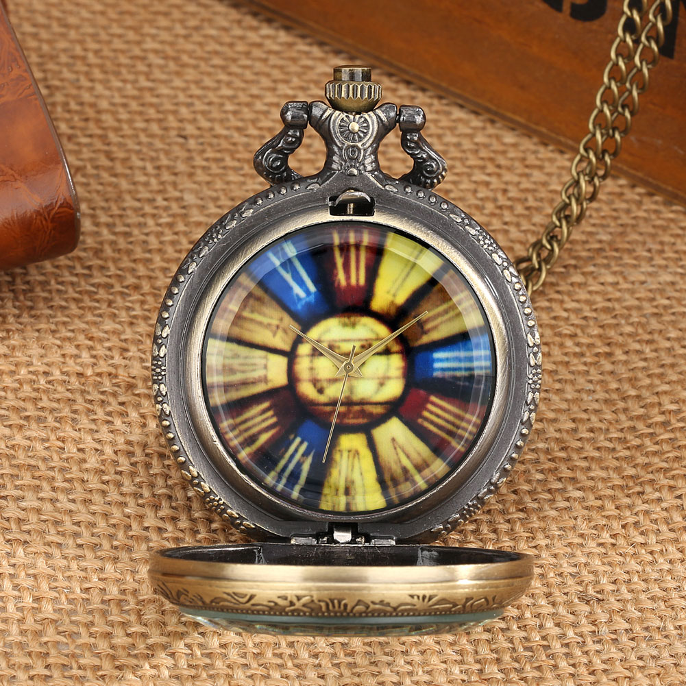 Vintage Painted Glass Pocket Watch Quartz Roman Di... – Grandado