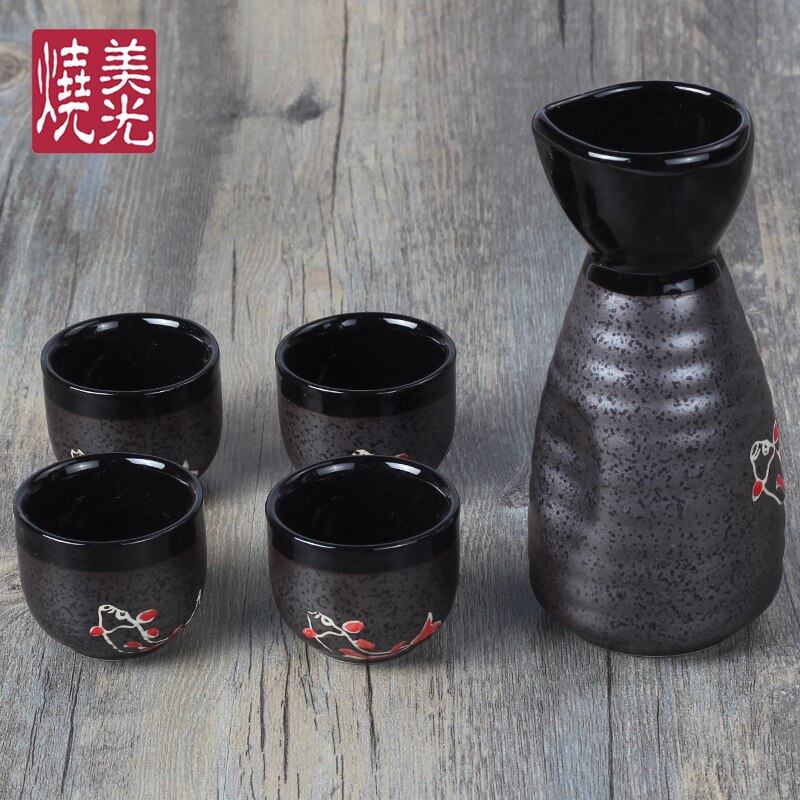 Black ceramic wine pot cup Japanese sake white spi... – Vicedeal