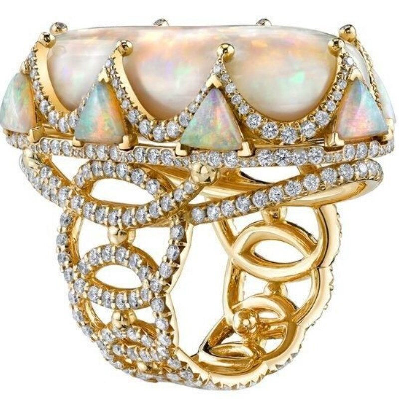 Large Crown White Fire Opal Ring Jewelry Cubic Zir... – Grandado