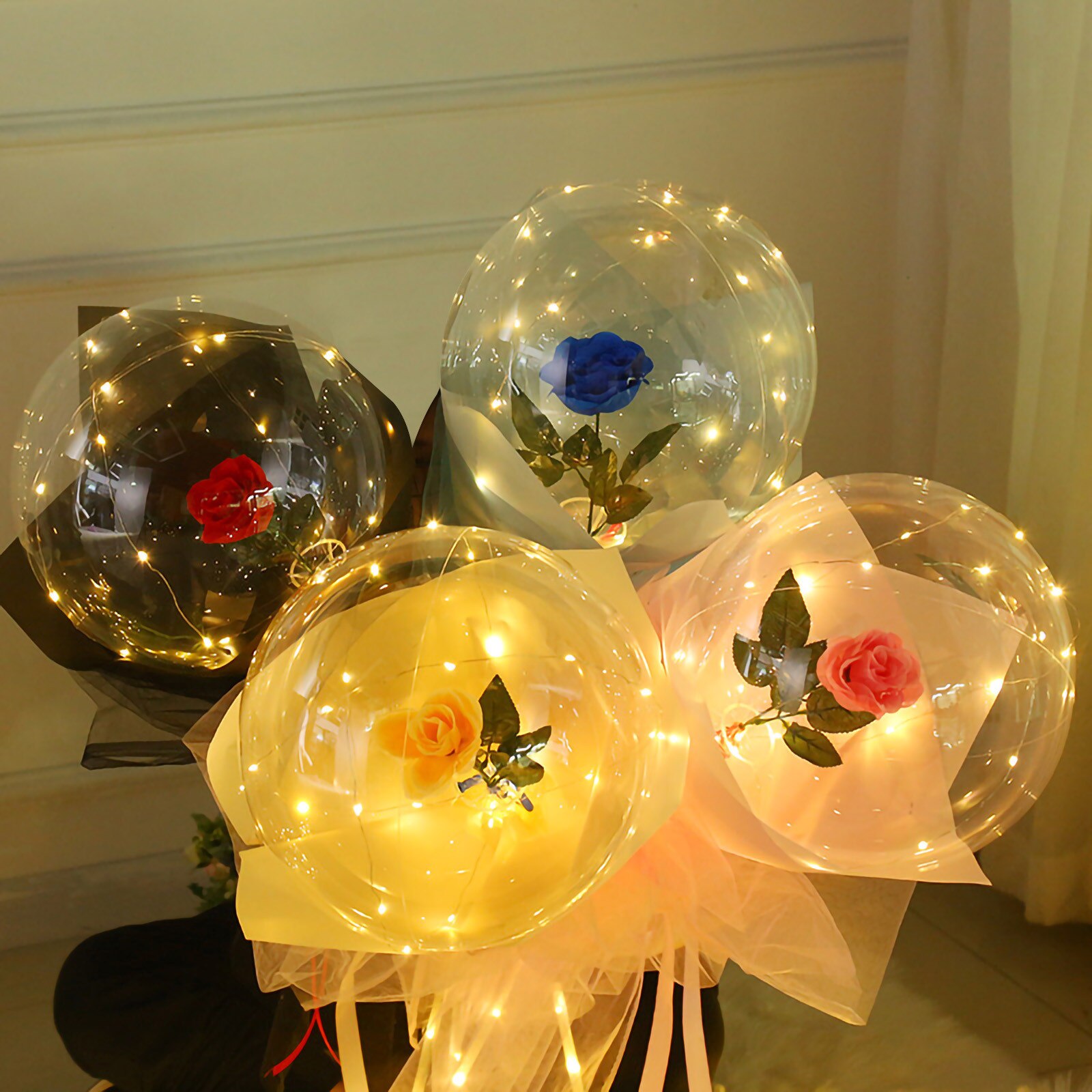 LED Luminous Balloon Rose Bouquet Transparent Ball... – Grandado