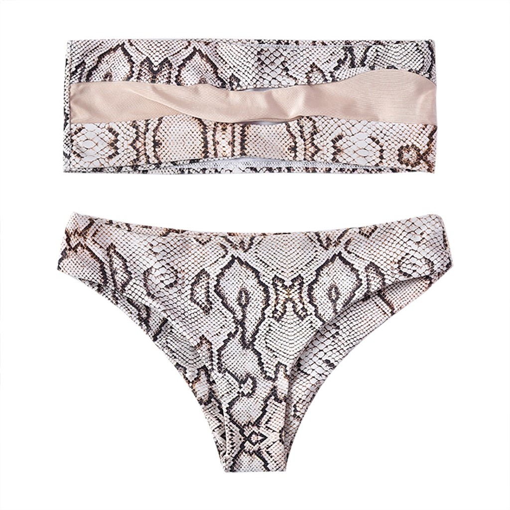 Women Summer Two-Piece Swimsuit Snake Print Tube T... – Vicedeal