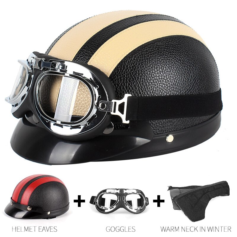 Retro Leather Motorbike Helmet Motorcycle Riding V... – Grandado