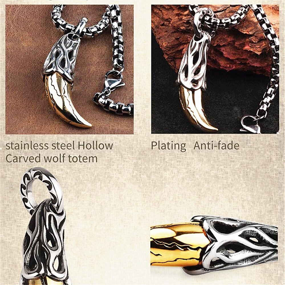 Huge Wolf Tooth Pendant Necklace For Men Retro Car... – Grandado