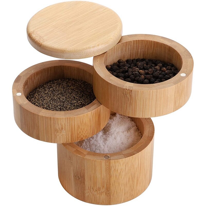 3 Tiers Bamboo Salt Box,Bamboo Spice Box With Magn... – Vicedeal