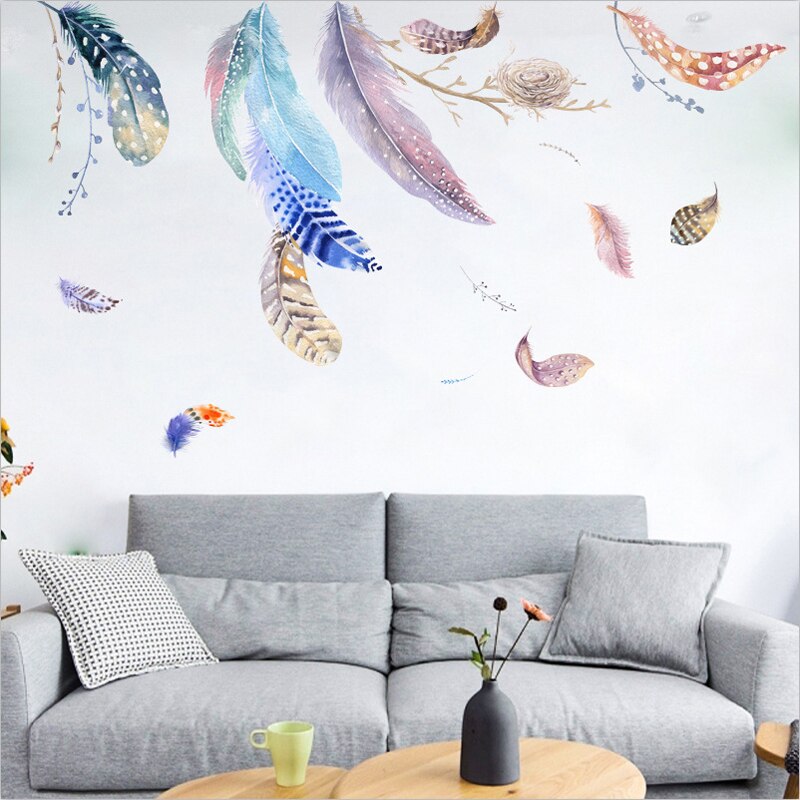 Modern style Colorful feather Wall Sticker for Liv... – Grandado