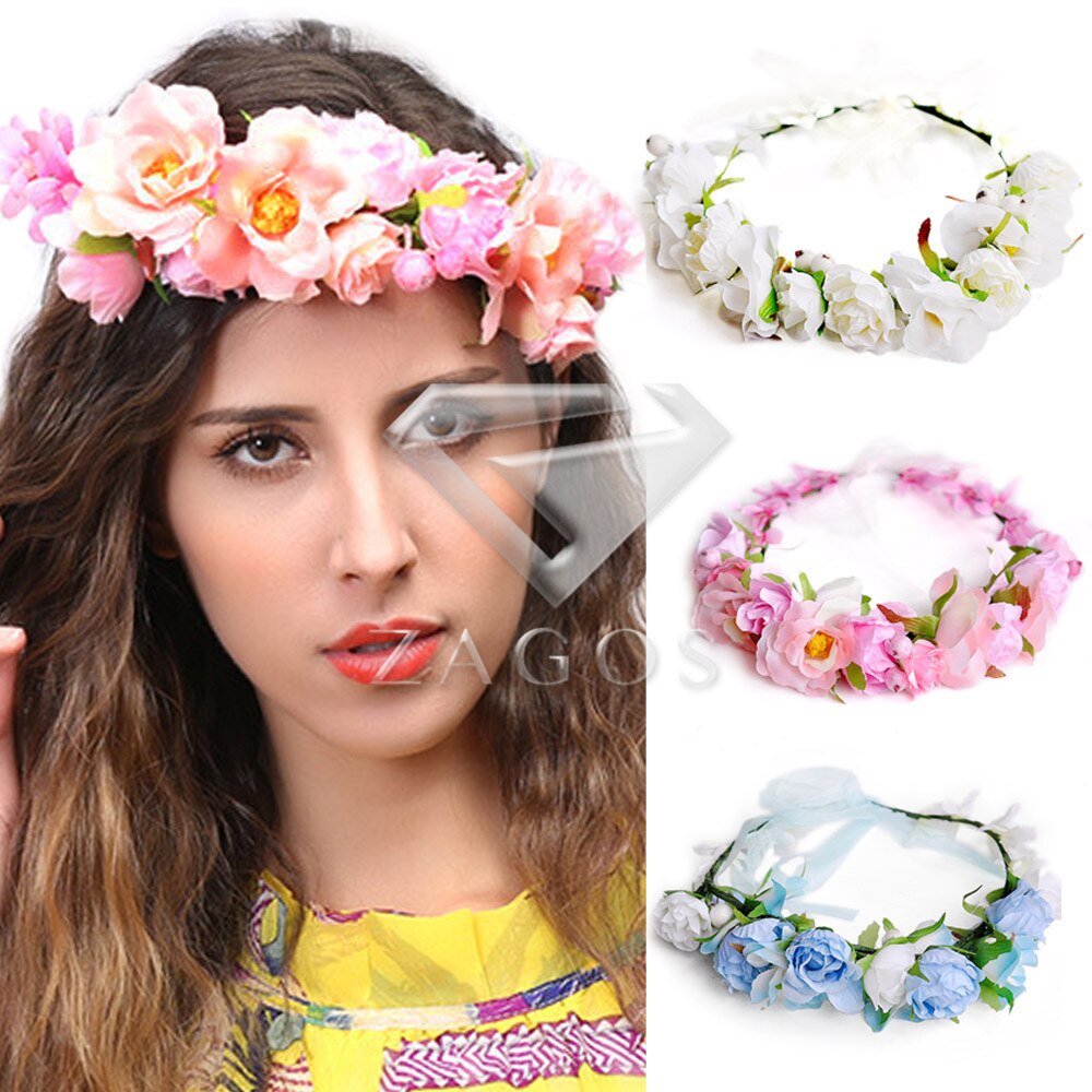 Girl Adjustable Flower Crown Headband Round Bridal... – Grandado