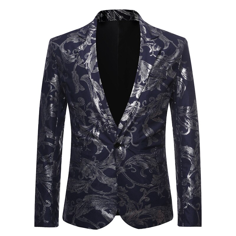 Bronzing Gold Mens Blazer Flower Slim Leisure Suit... – Grandado