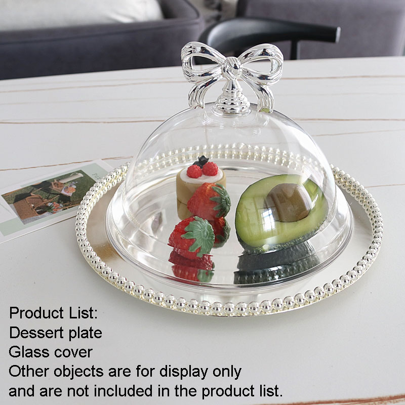 Bow-knot Glass Cover Cake Pan Silver Plastic Cover... – Vicedeal