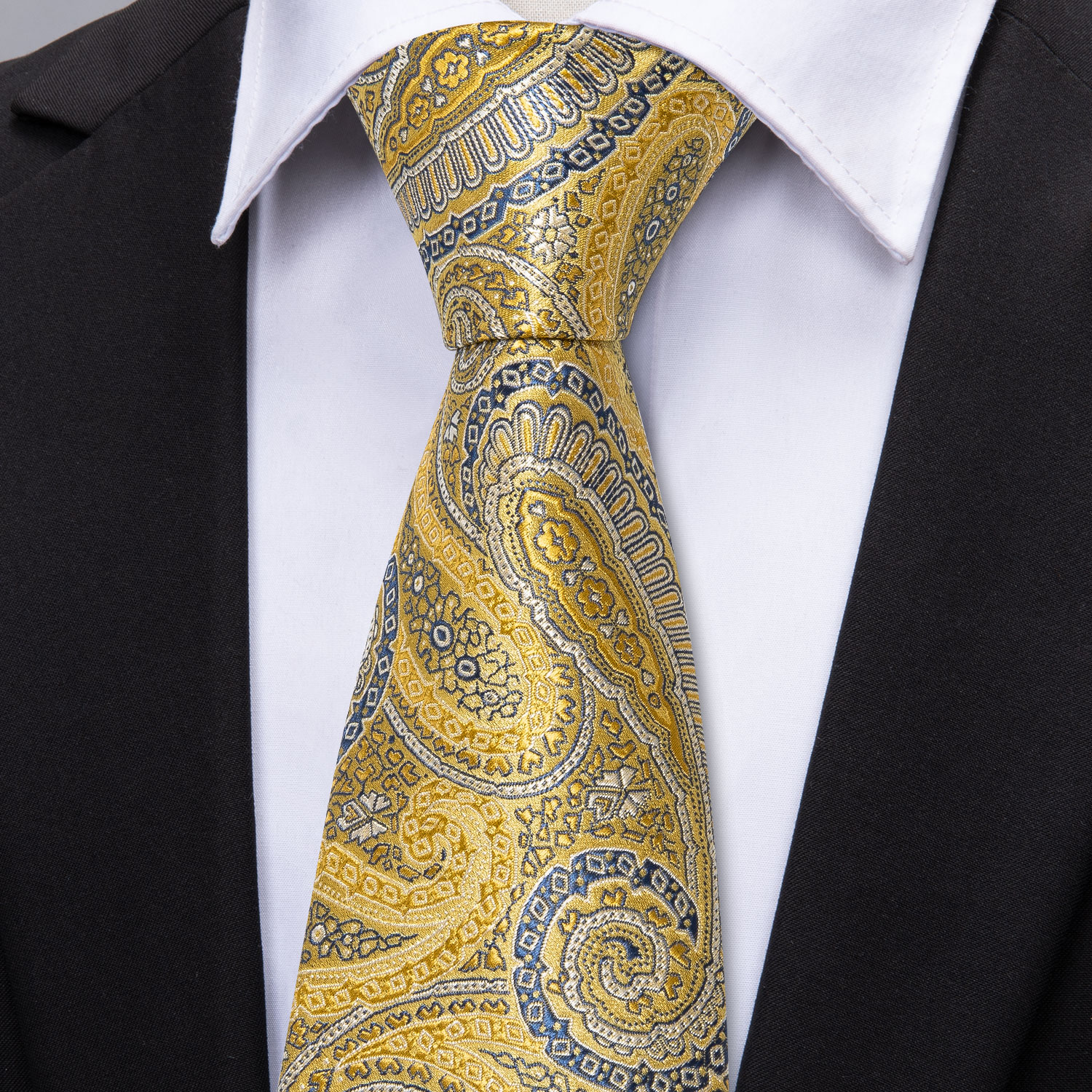 Men Gold Ties Paisley Tie Floral Pocket Square Cuf... – Grandado