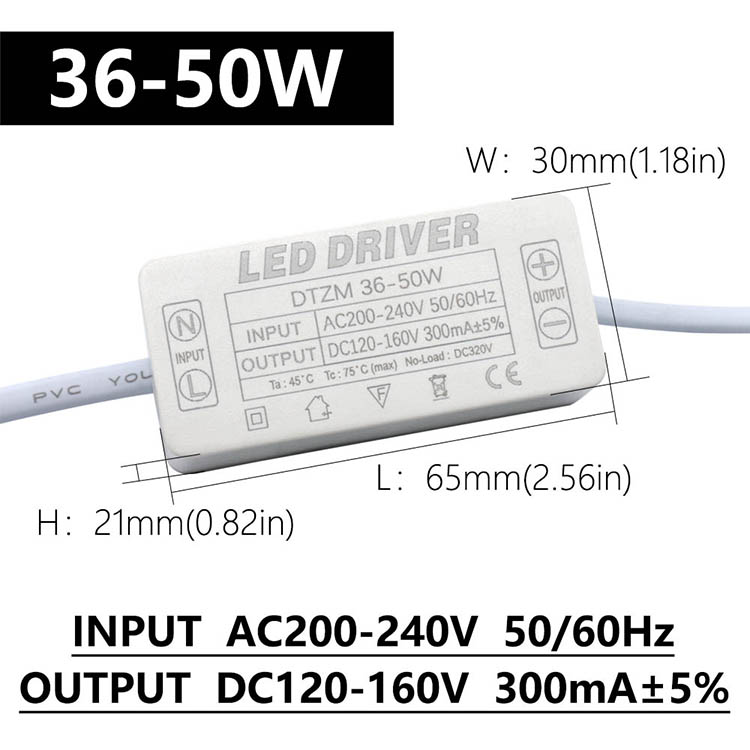 Controlador LED de 300mA, 8W, 12W, 18W, 24W, 36W, ... – Grandado