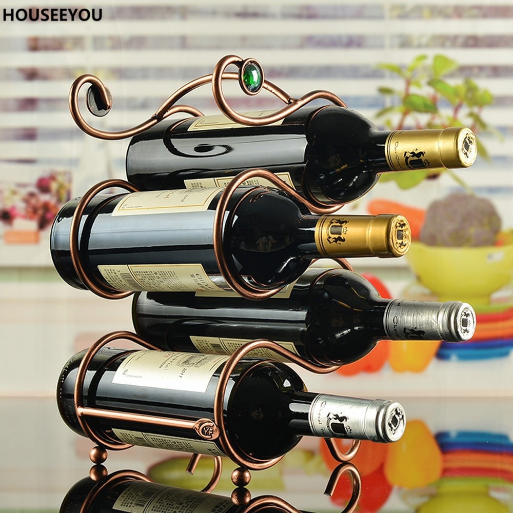 Metal rødvinsreol 4 flasker scrollwork flaskeholde... – Grandado