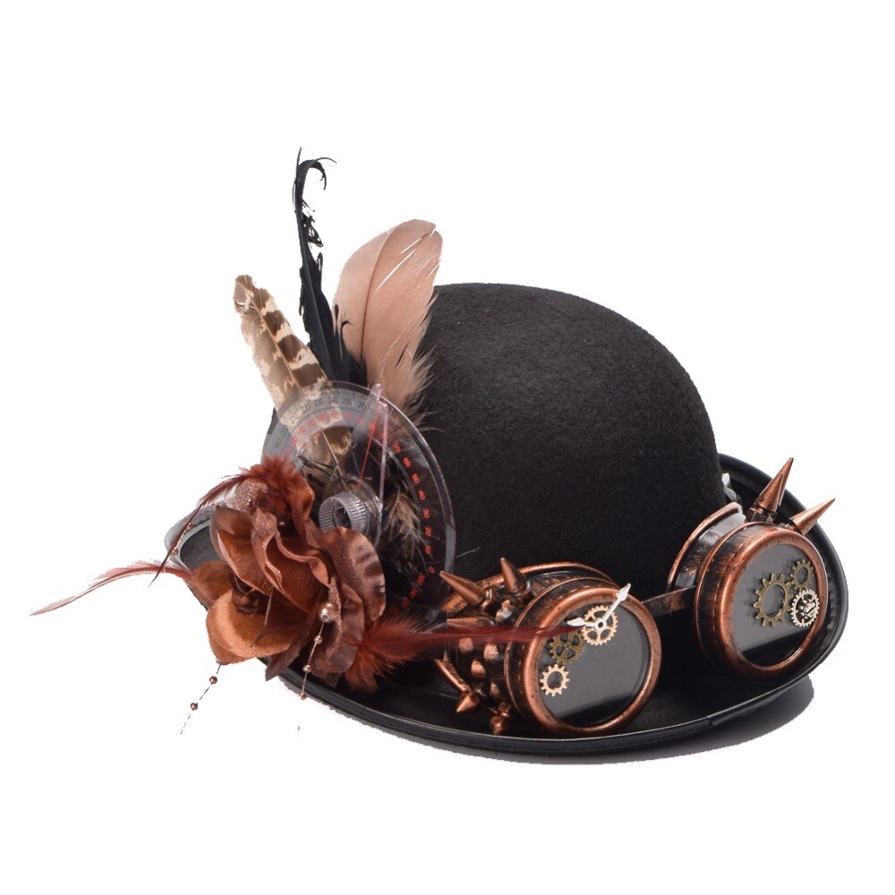 Black Steampunk Hat Gothic Fedora Women Party Bill... – Vicedeal