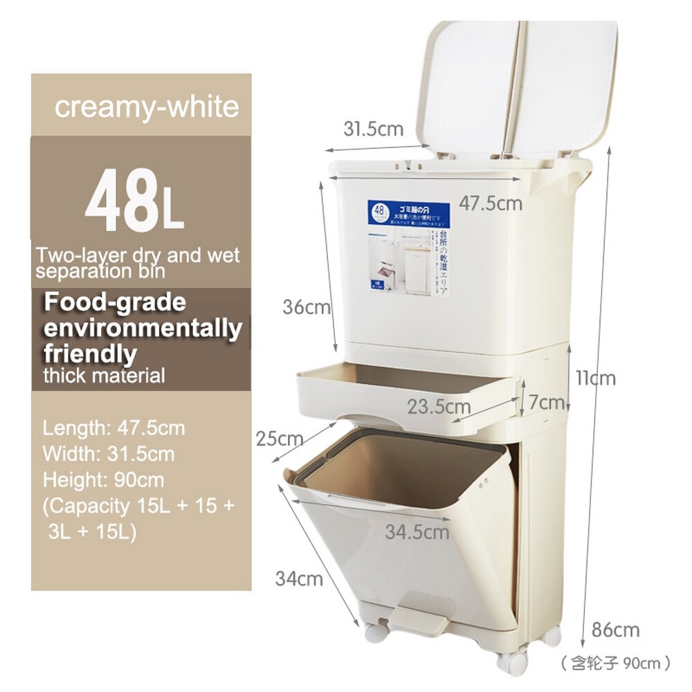 Garbage Classification 45L/48L 3 Layers Plastic Tr... – Vicedeal