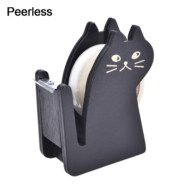 Peerless Black Cartoon cat wooden tape Dispenser T... – Vicedeal