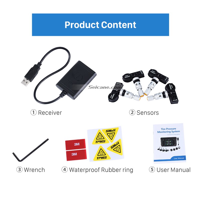 Seicane Tragbare Auto USB TPMS mit 4 Internen Sensoren für Android in ...