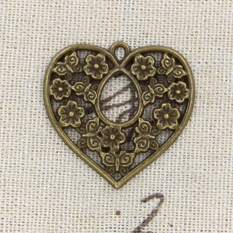 8 stk charms hjerte blomst 30 x 30mm antikke bronz... – Vicedeal