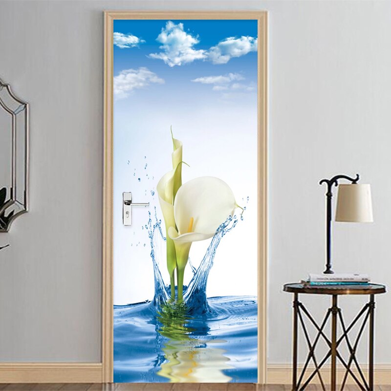 Modern Simple 3D Lily Flowers Wall Door Sticker PV... – Vicedeal