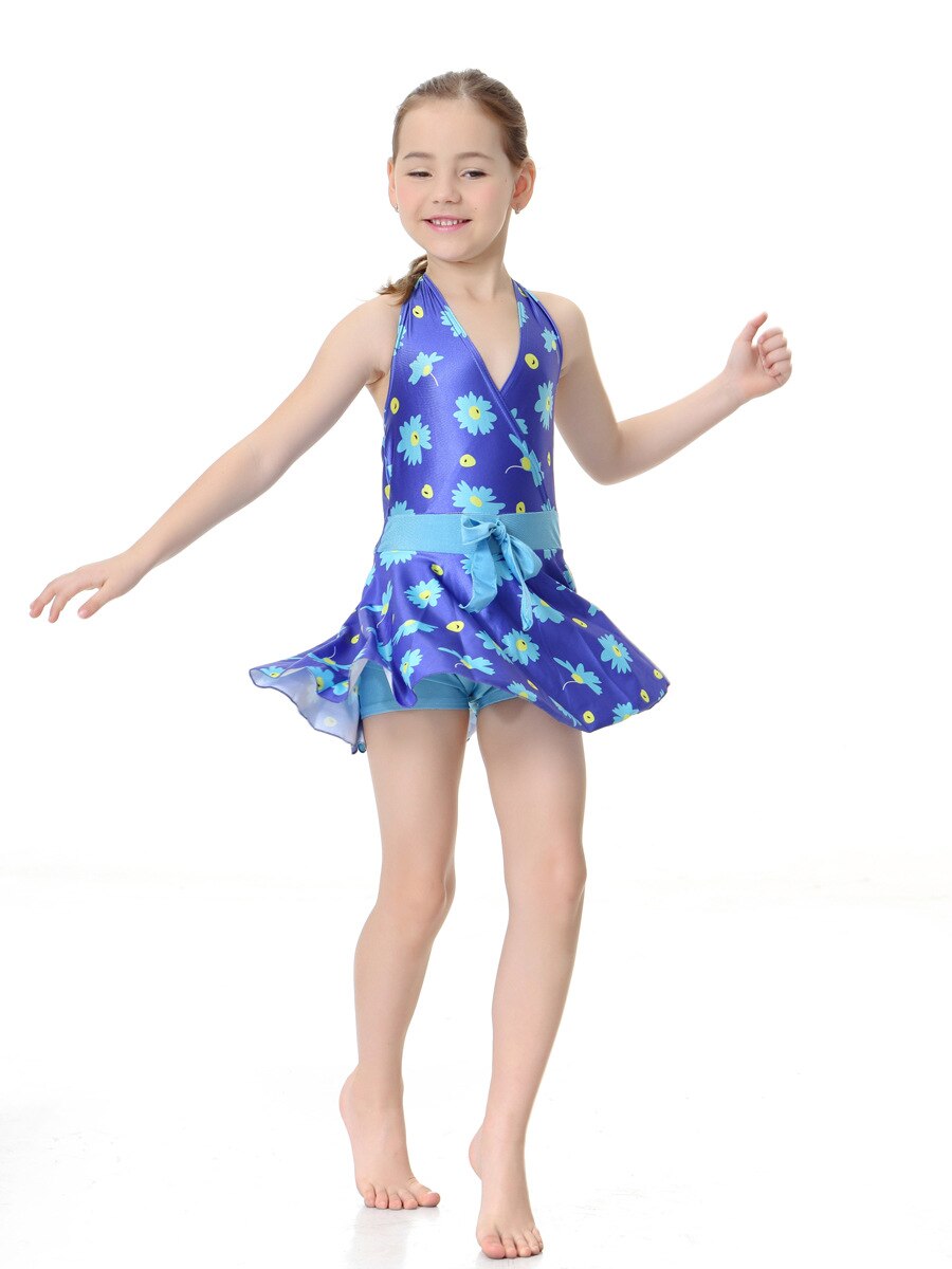 Girls One-piece Swimsuit floral print halter bikin... – Vicedeal
