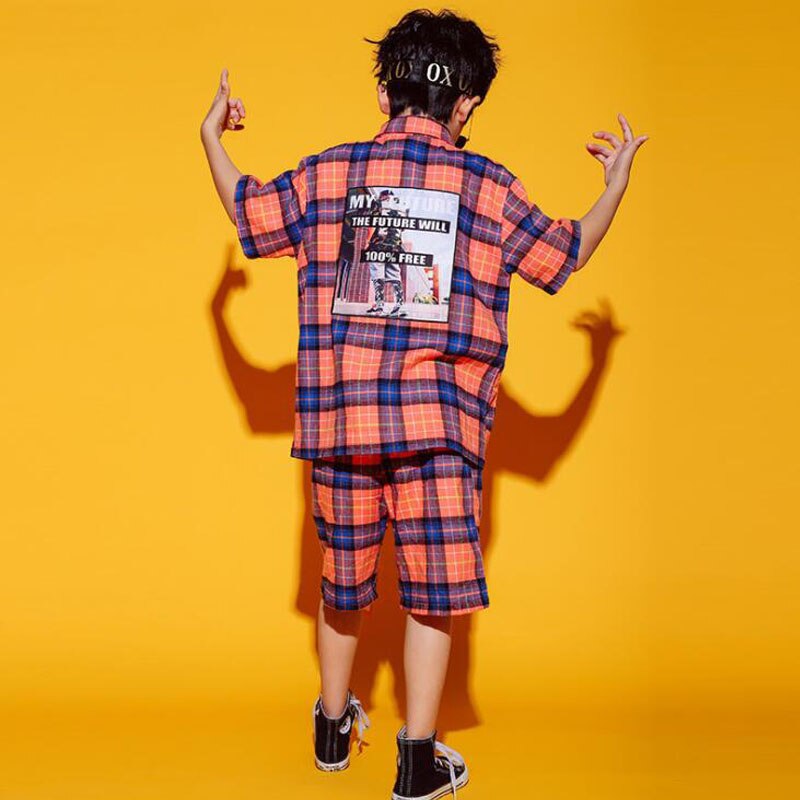 Kids Cool Ballroom Hip Hop dancing Outfits Plaid T... – Grandado