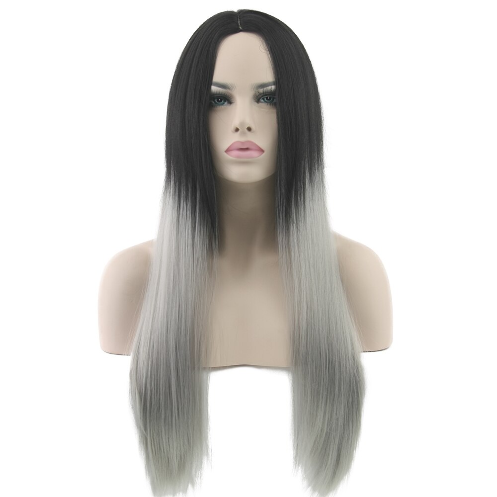 Black To Grey Hair Straight Long Wigs White Synthe... – Grandado