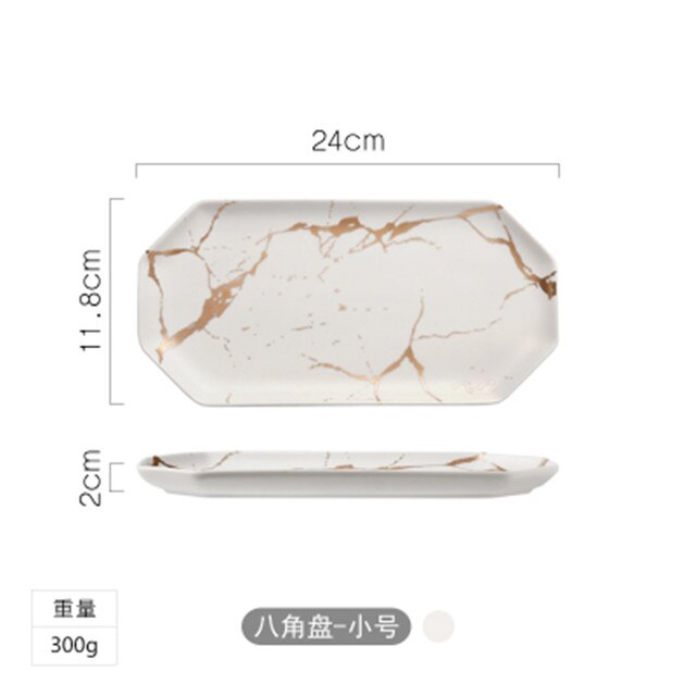 Gold Inlay Marble Plate Dishes Nordic Style Dinner... – Grandado