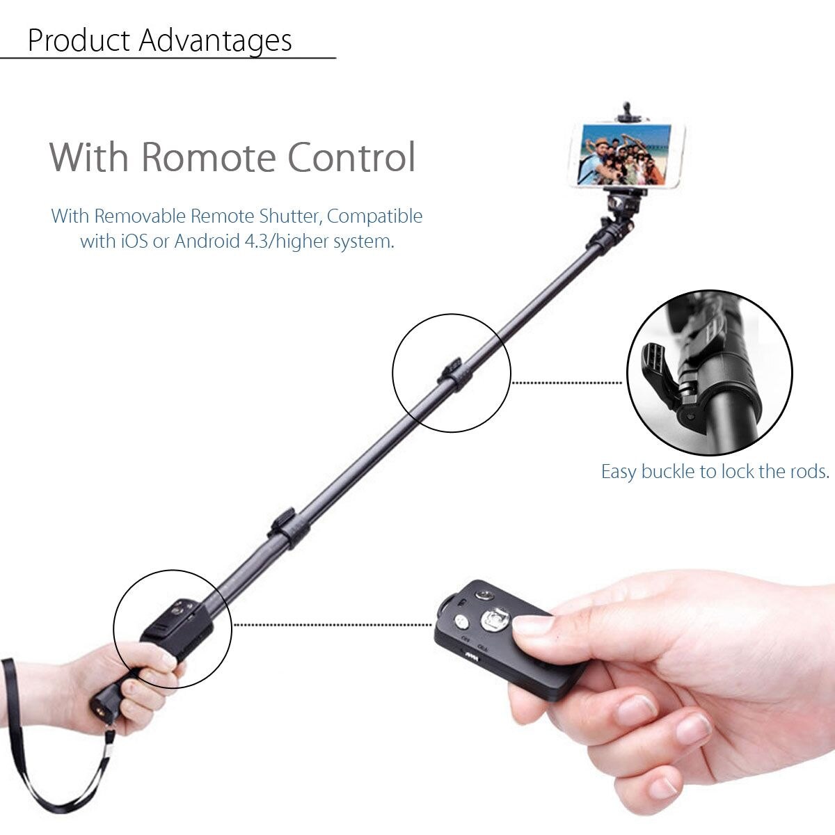 3 in 1 Wireless bluetooth Selfie Stick Monopod Shu... – Grandado