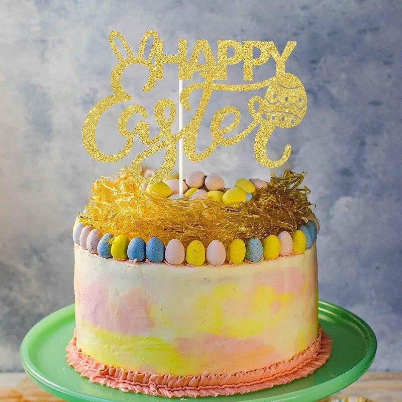 Gold Glitter Happy Easter Cake Topper Bunny Ear an... – Vicedeal