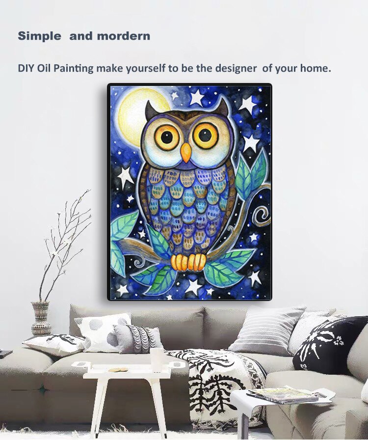 Home decor colorful owl animal painting diy oil pa... – Vicedeal